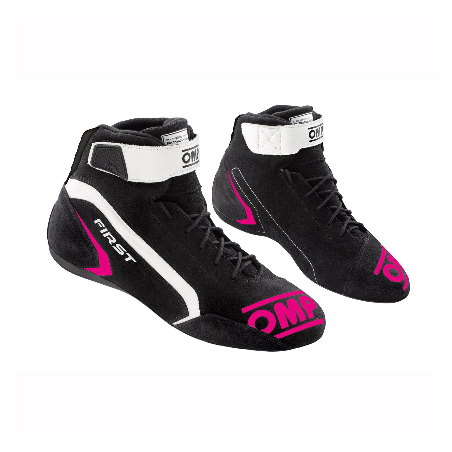 Buty OMP FIRST MY21 czarno-różowe (FIA) (IC0-0824-A01-277) - TopRacingShop
